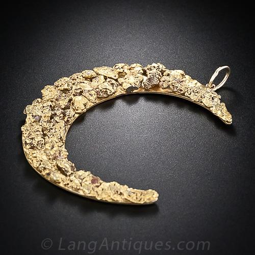 Gold Nugget Crescent Pendant