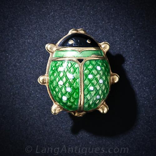 Green Enamel Ladybug Pin