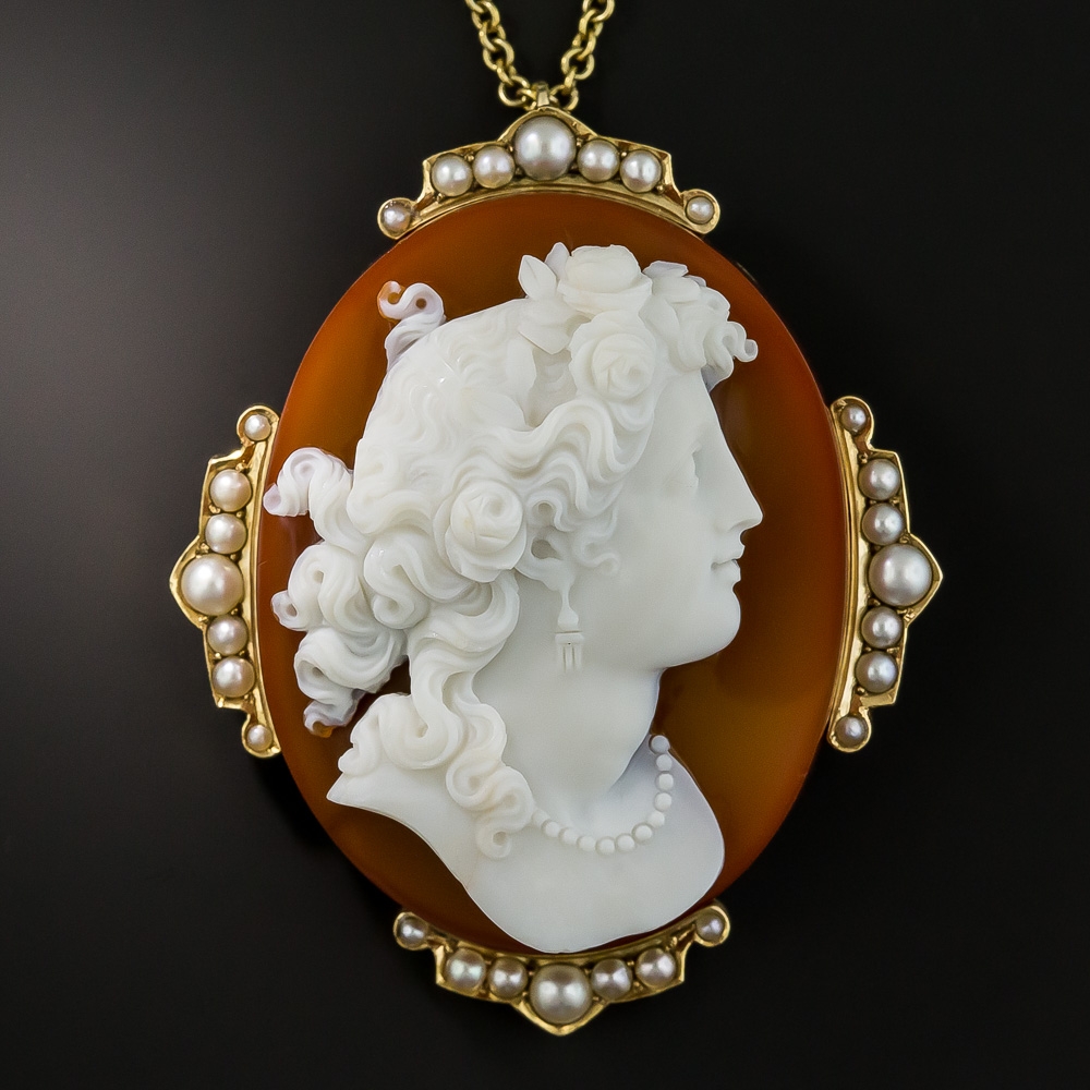 Hard Stone Cameo Brooch Pendant