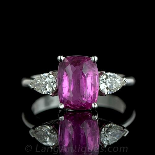 Hot Pink Sapphire and Diamond Ring