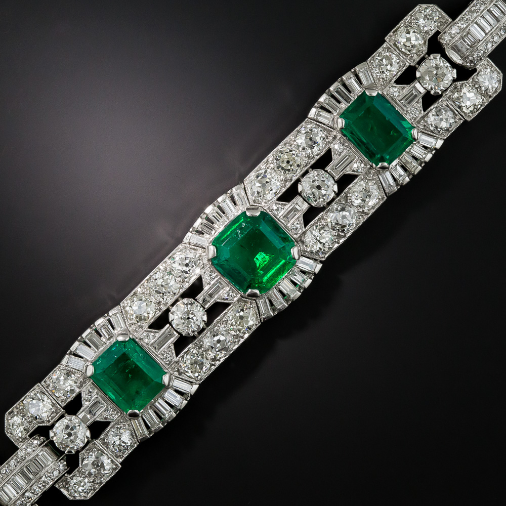 Impressive Art Deco Emerald and Diamond Bracelet: GIA - No Clarity ...