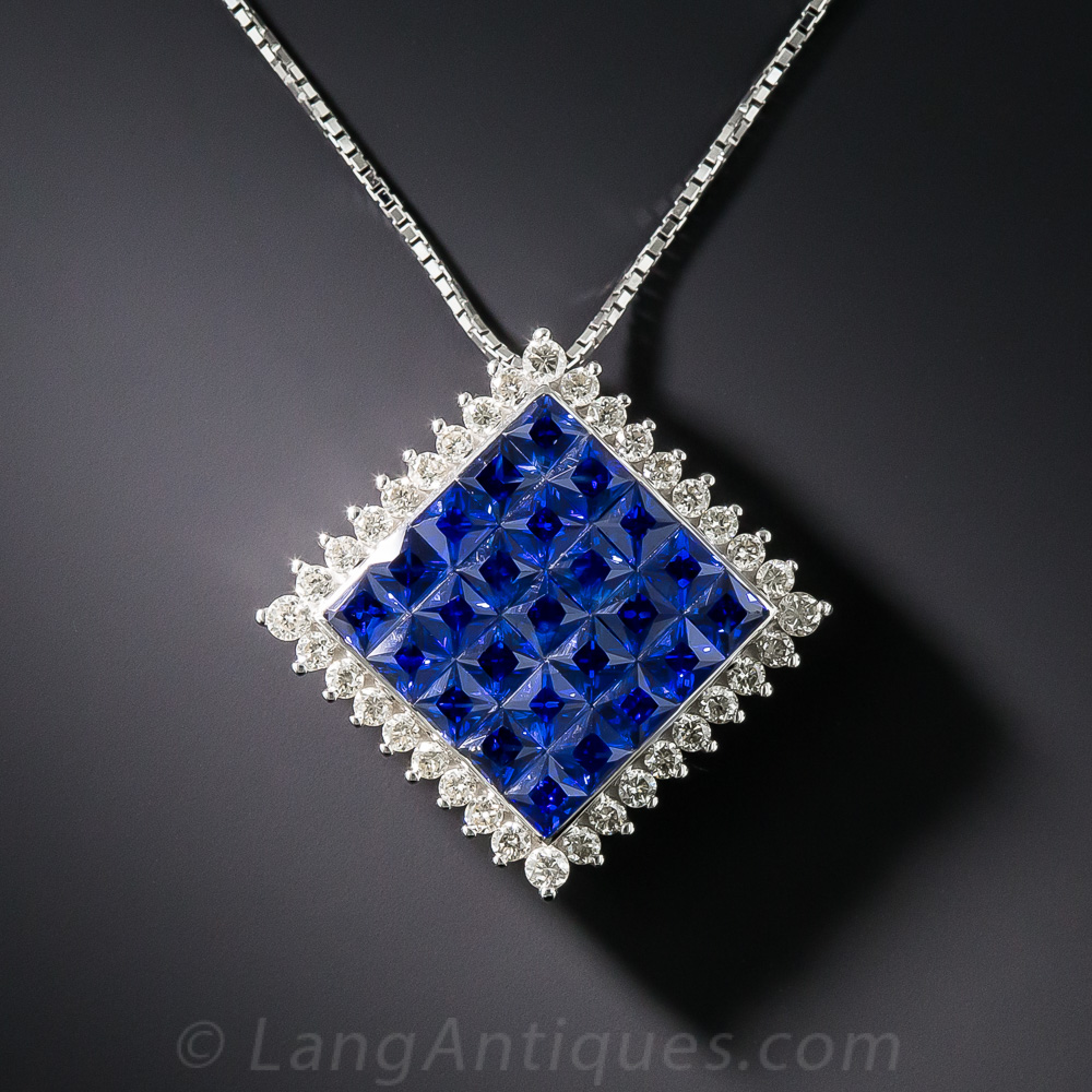 Invisible Set Sapphire and Diamond Pendant