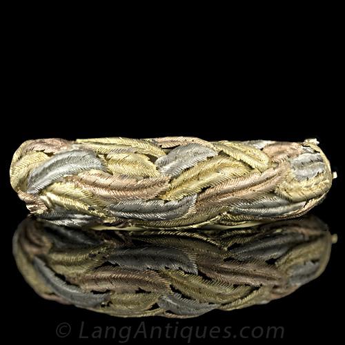 Italian Tri Color Leaf Motif Gold Bangle