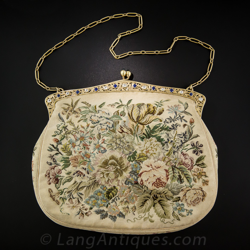 Ladies Jeweled Tapestry Handbag