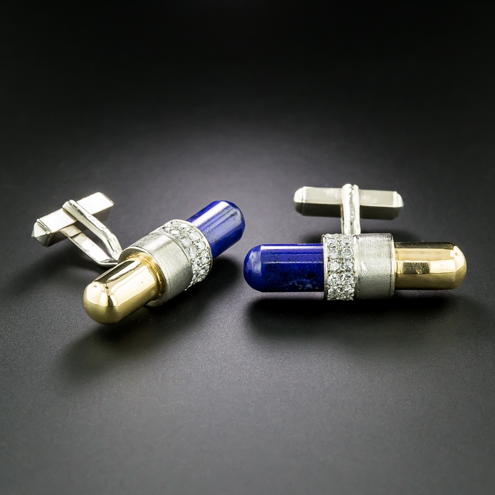 Lapis and Diamond Capsule Cufflinks