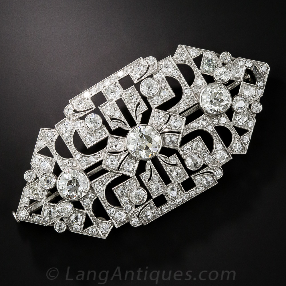 Large Art Deco Diamond and Platinum Brooch