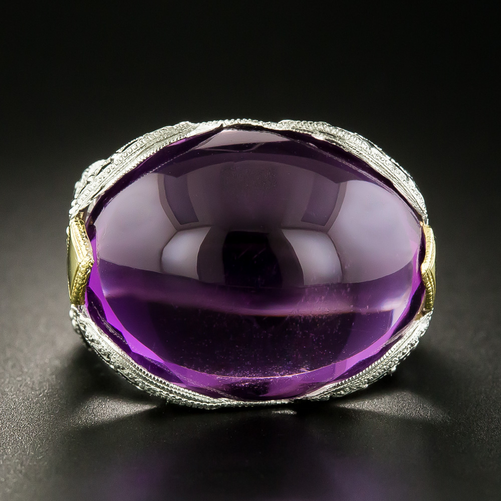 Large Cabochon Amethyst Two-Tone Ring