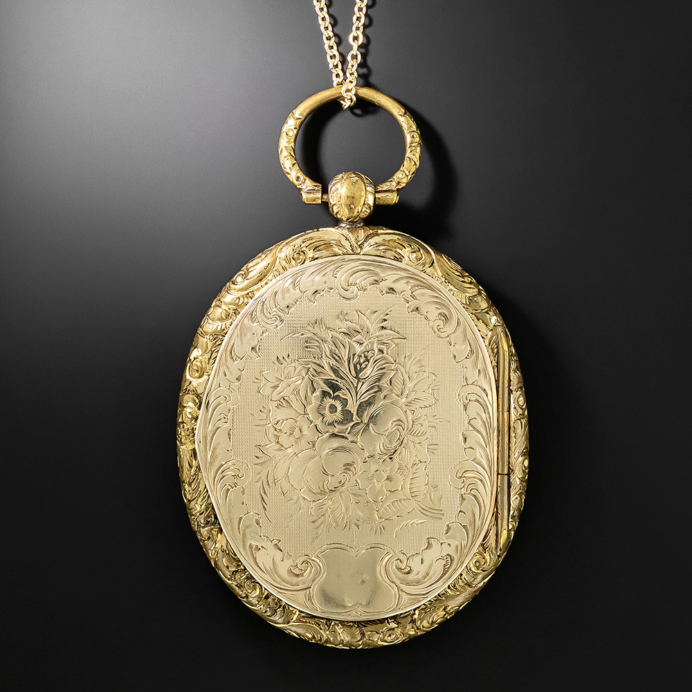 Large English Georgian Engraved Double Locket Pendant