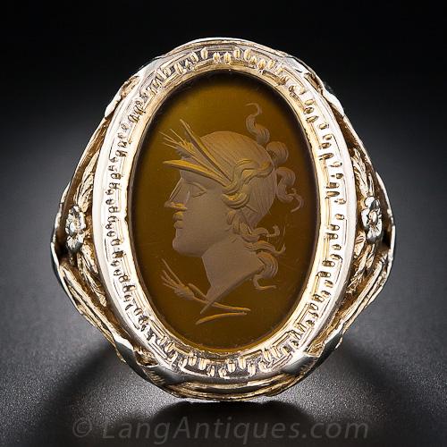 Large Intaglio Two-Tone Gold Gents Ring
