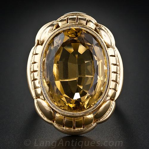Large Mid-Century Citrine Ring