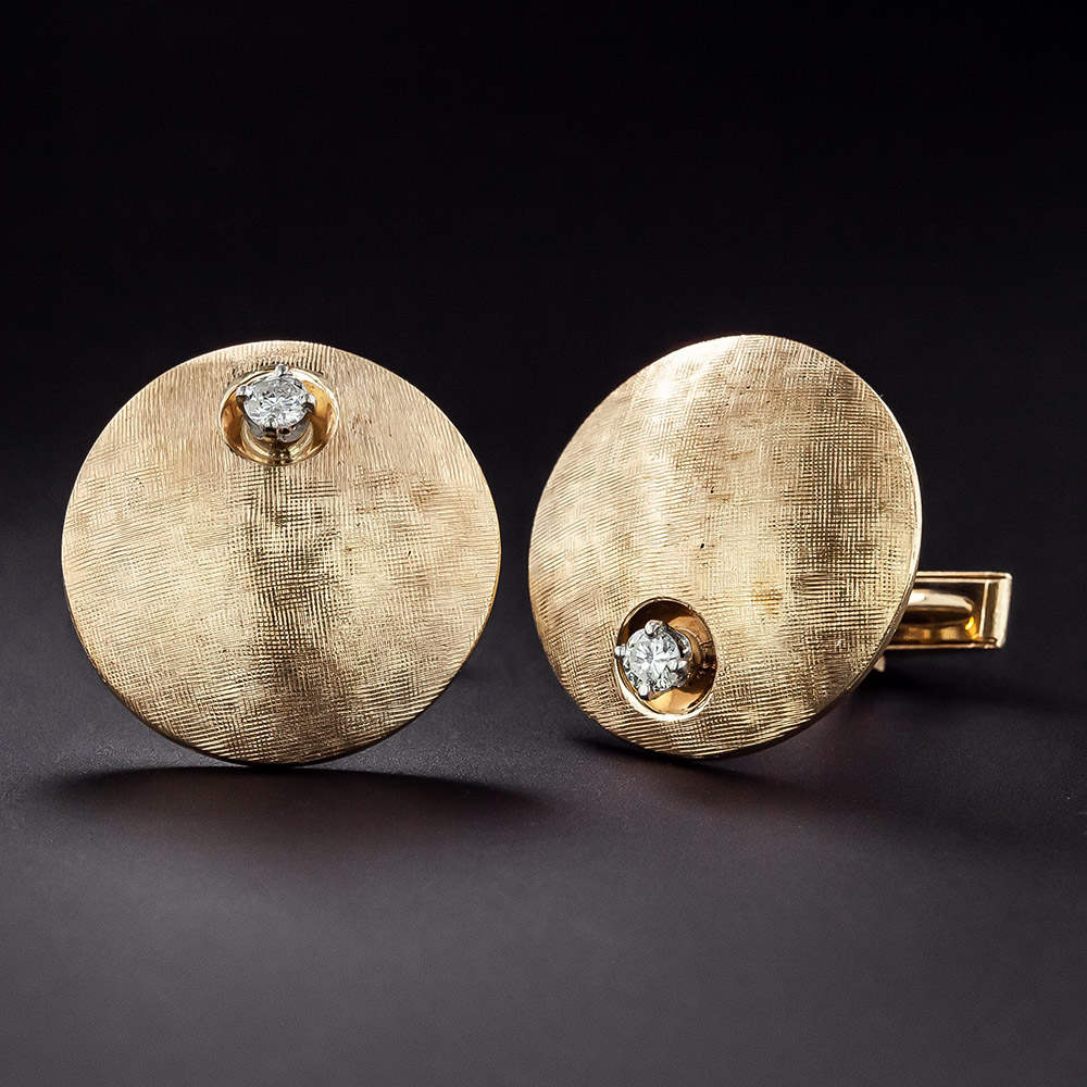Large Mid-Century Cufflinks with Diamonds - Antique & Vintage Jewelry