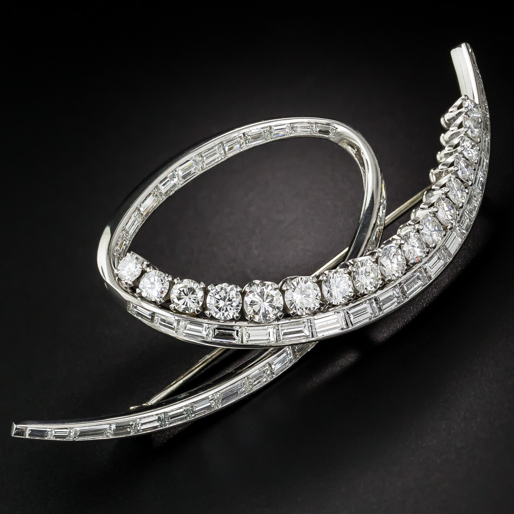 Large Mid-Century Platinum Diamond Brooch