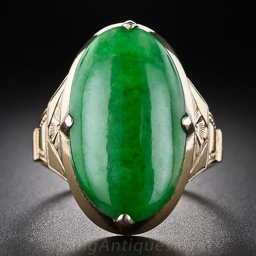 Large Oval Jade Vintage Chinese Ring