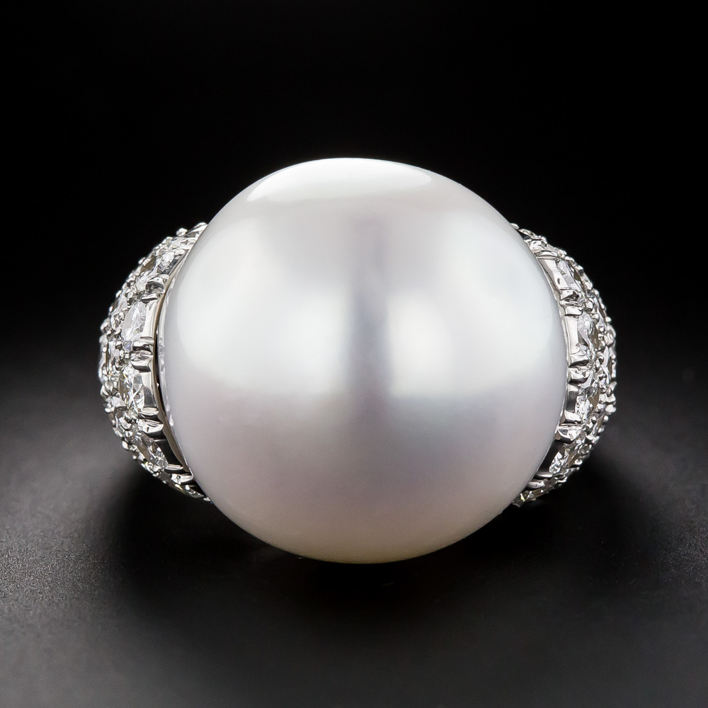 Large South Sea Pearl and Pave Diamond Ring