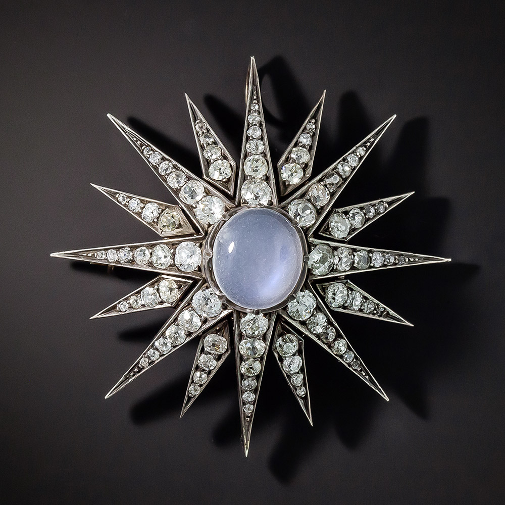 Large Victorian Diamond and Moonstone Pendant and Brooch