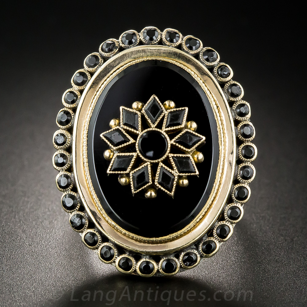 Large Victorian Onyx Mosaic Poison Ring