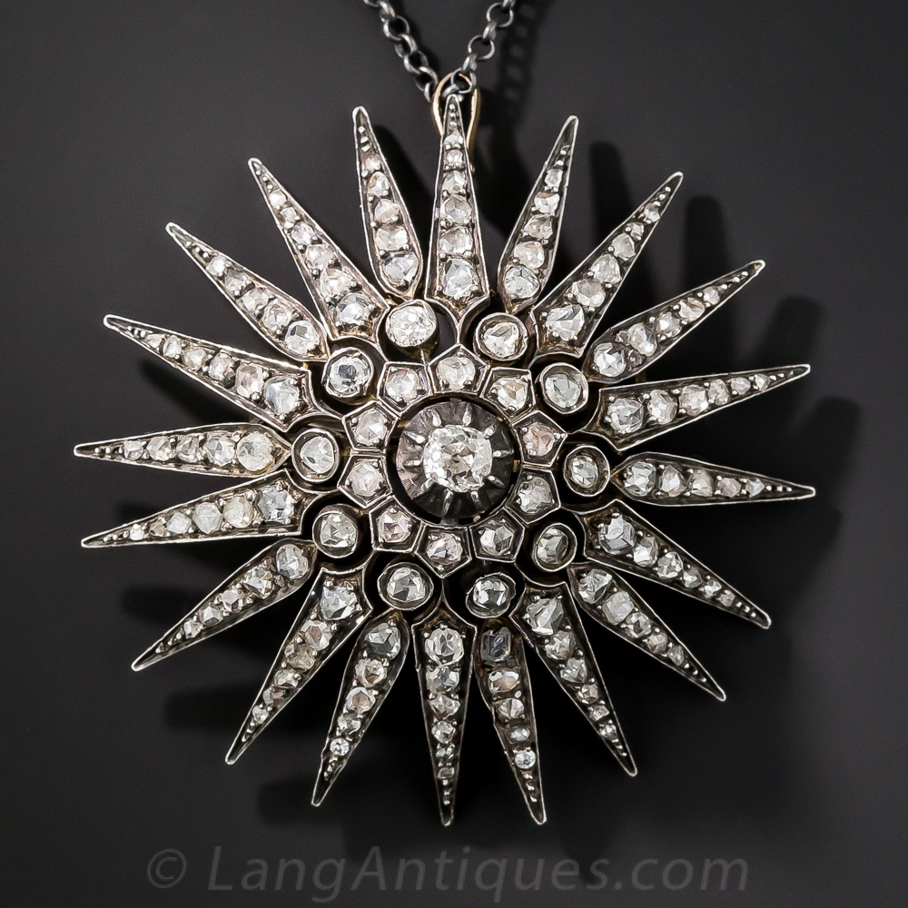Large Victorian Diamond Starburst Brooch