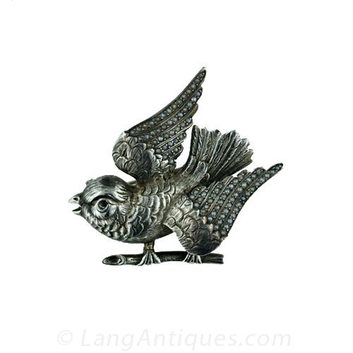 Late 19th Century Silver Bird on a Perch Brooch