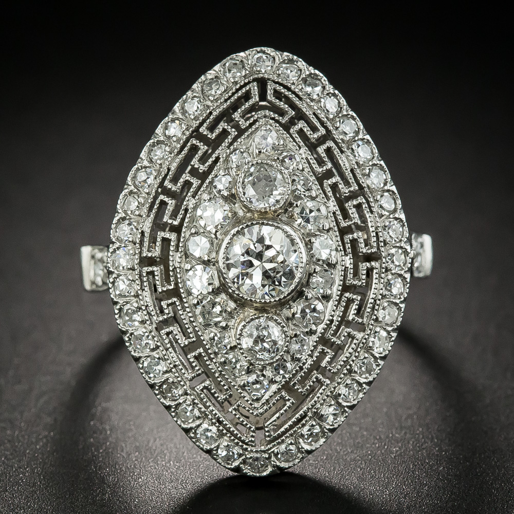 Late Edwardian Navette Shaped Diamond Dinner Ring