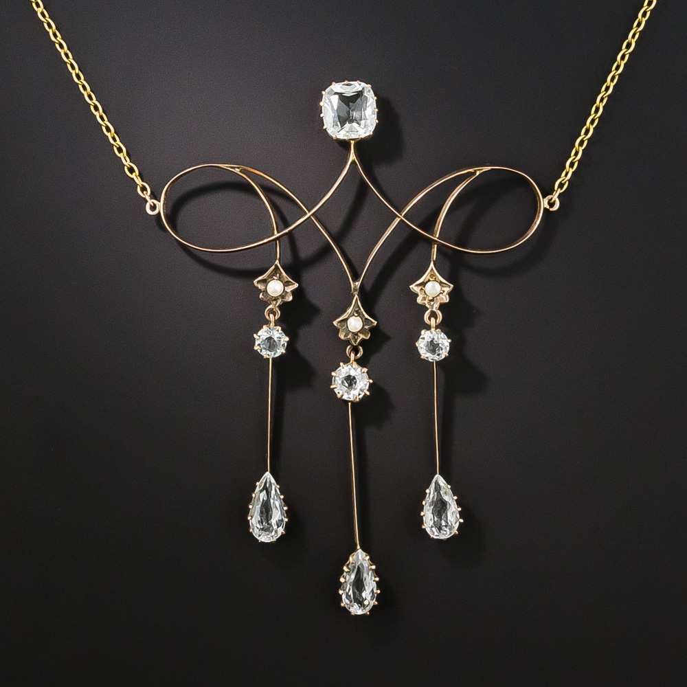 Late-Victorian Aquamarine Lavalière Necklace