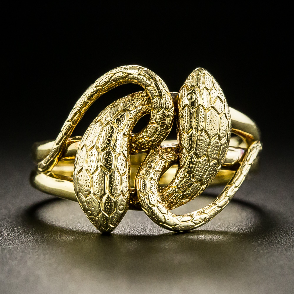 Late Victorian Engraved Entwined Snake Ring