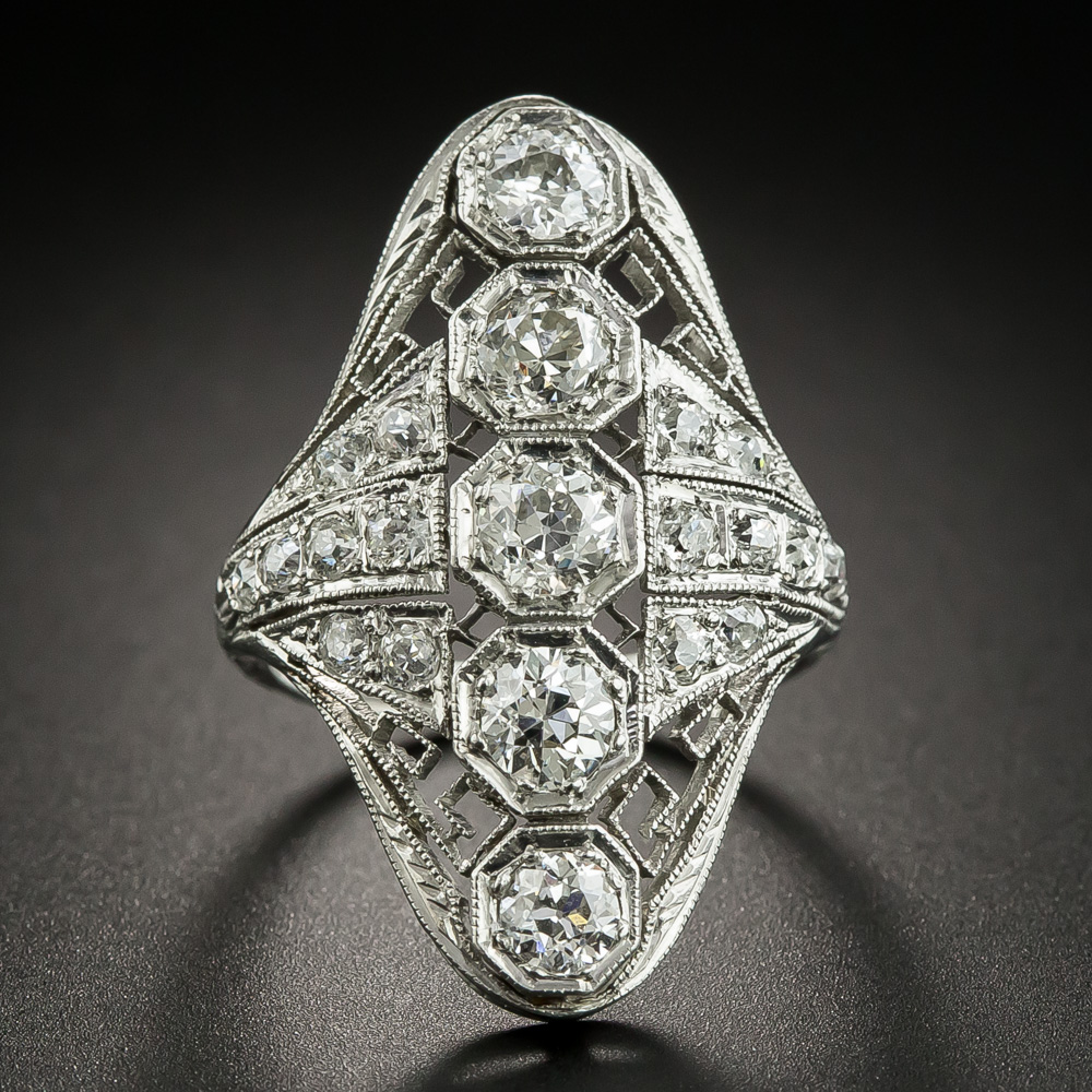 Long Art Deco Five-Stone Diamond Dinner Ring