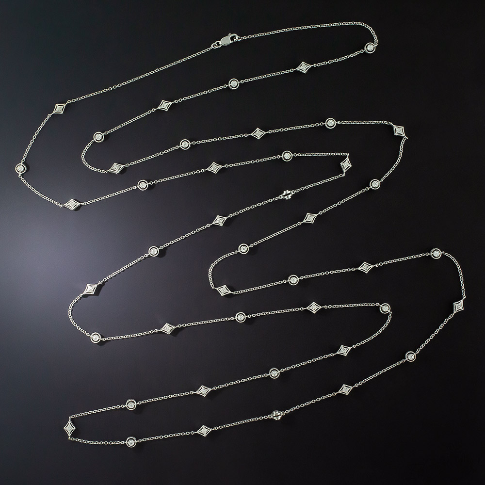Long Diamond Station Chain Necklace