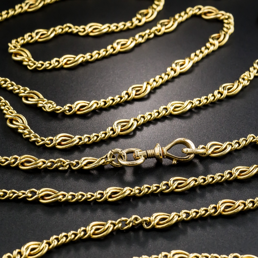 Long French 18K Fancy Link Chain