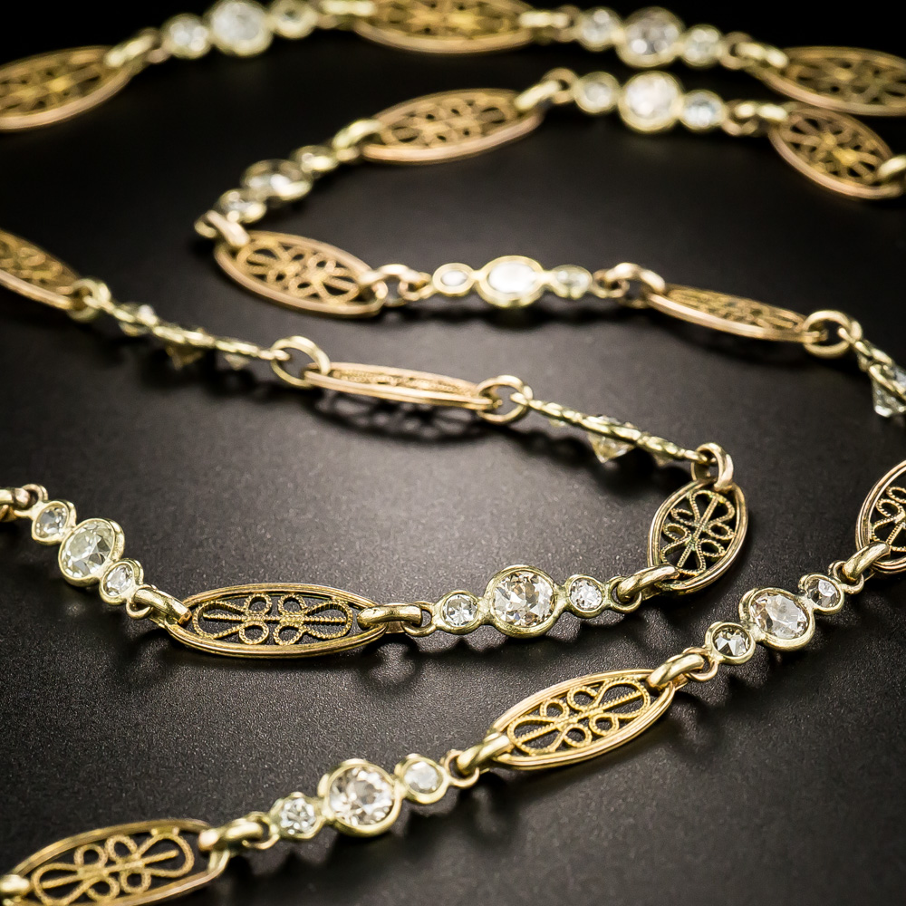 Long French Diamond Chain Necklace