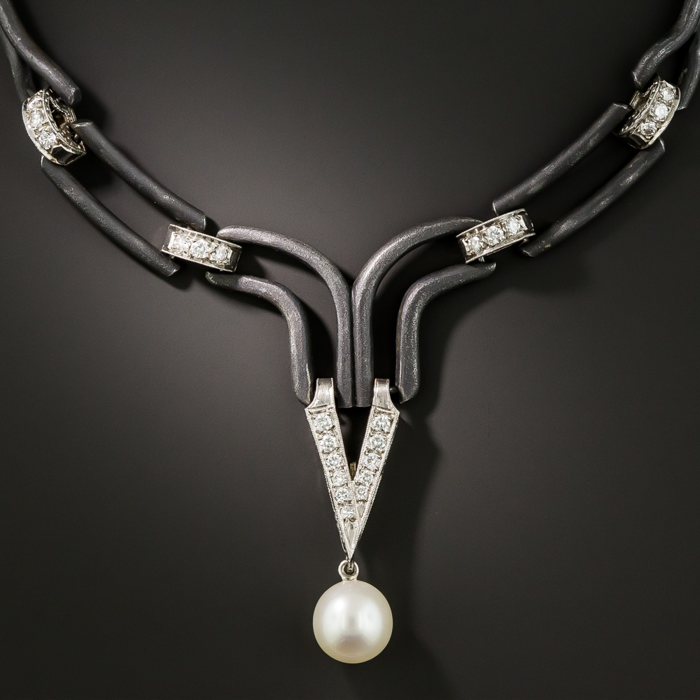 Marsh & Co. Black Steel, Diamond and Pearl Choker