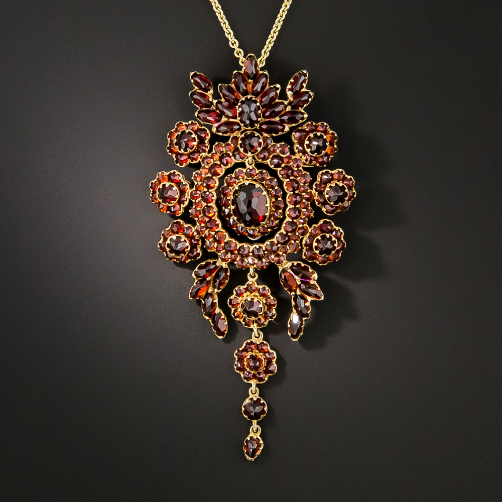 Mid-20th Century14K Garnet Cluster Pendant / Brooch