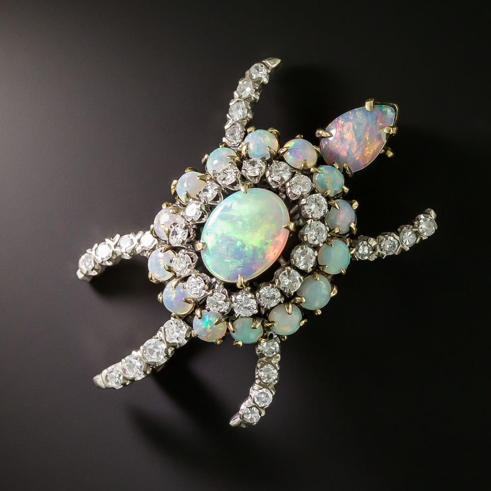 Mid-20th Century Opal and Diamond Turtle Brooch