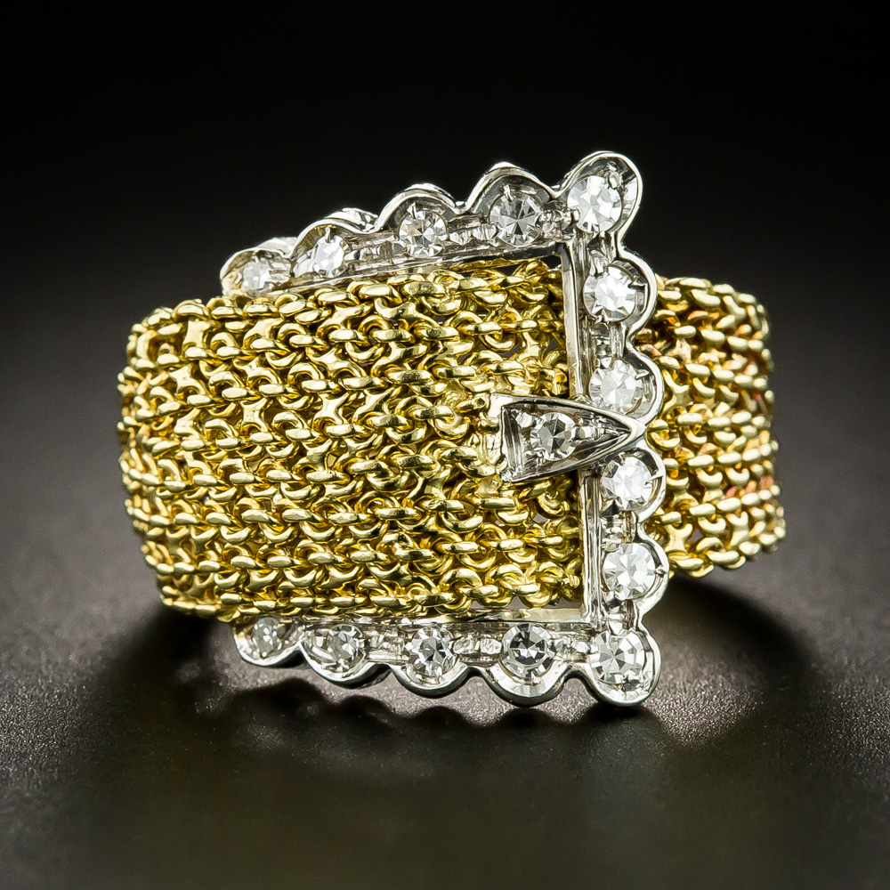 Mid-Century 18K Diamond Buckle Ring