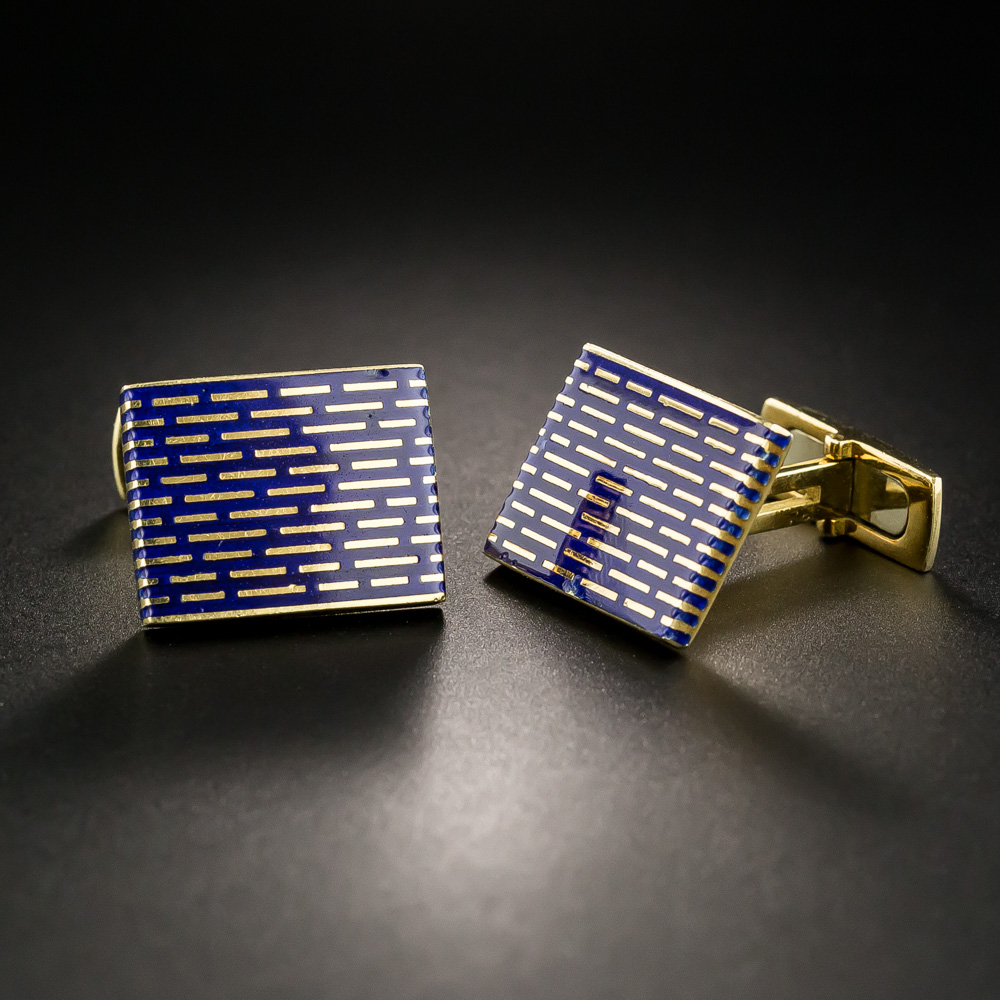 Mid-Century Blue Enamel Cufflinks