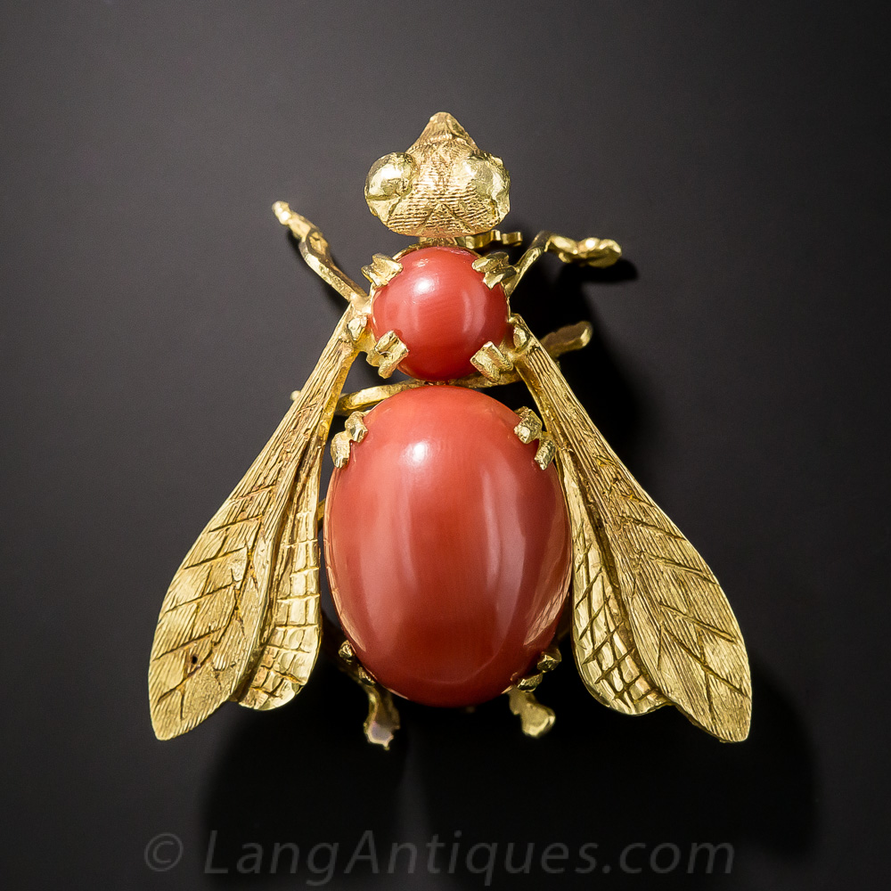 Mid-Century Coral Wasp Pin
