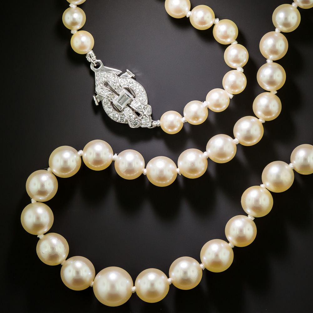 Mid-Century Cultured Pearl Strand with Diamond Clasp