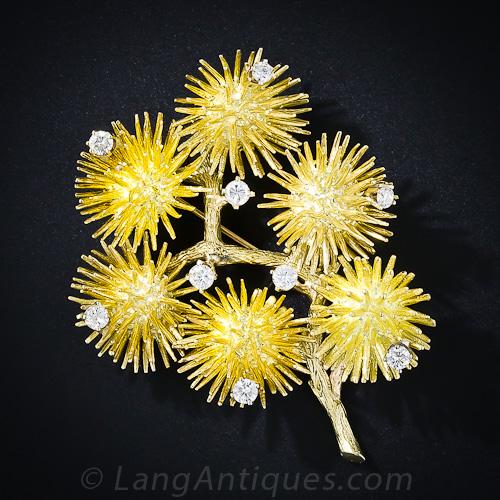 Mid-Century Diamond Floral Brooch