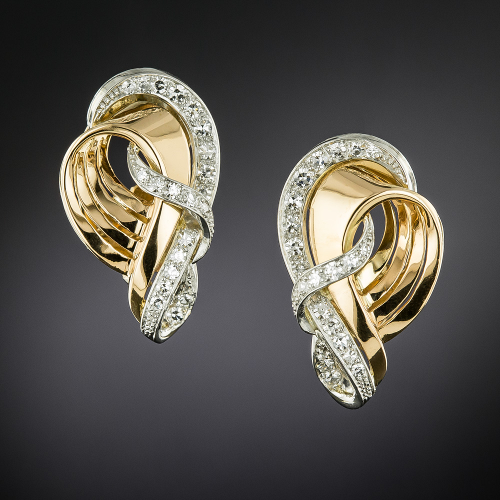 Mid-Century Diamond Treble Clef Clip Earrings