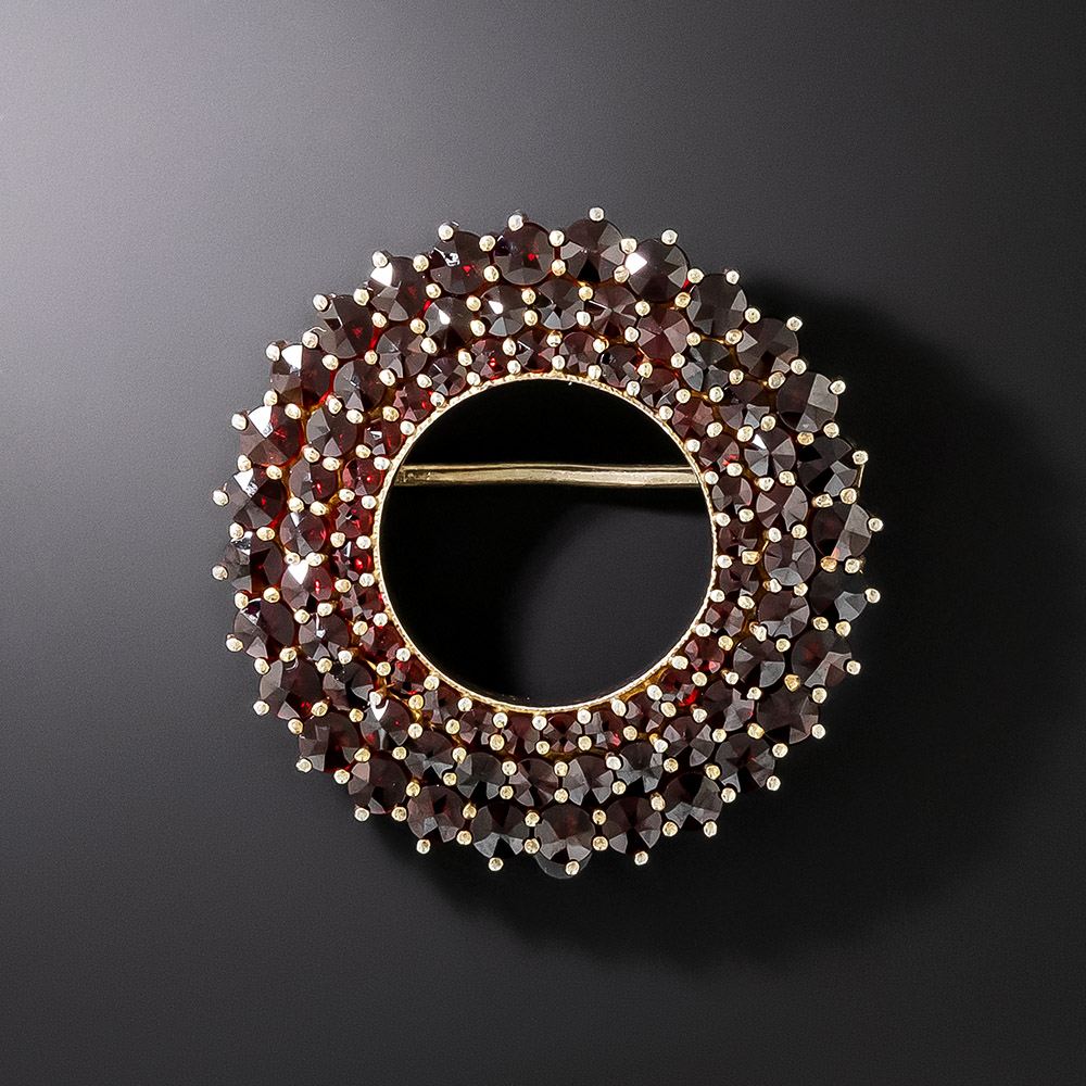 Mid-Century Garnet Circle Brooch