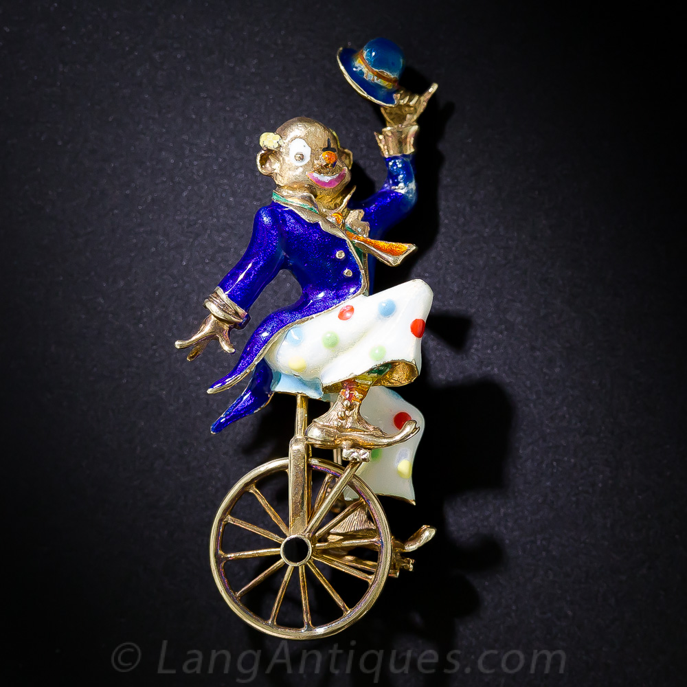 Mid-Century Gold and Enamel Clown Pin