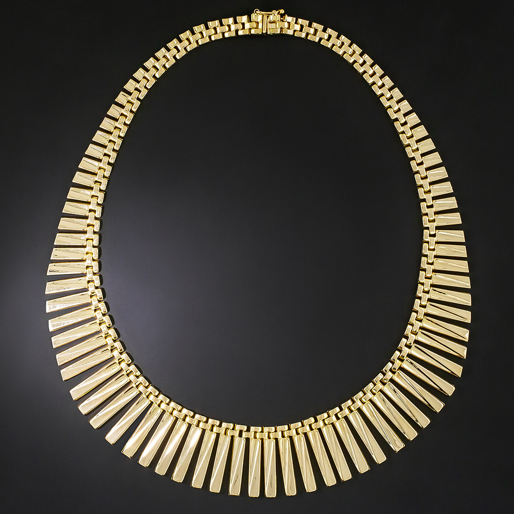 Mid-Century Gold Fringe Necklace