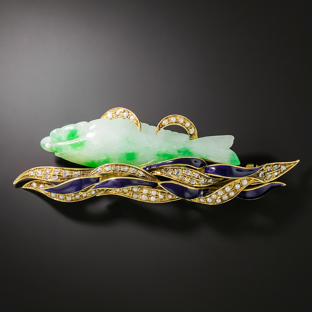 Mid-Century Jade Fish Brooch