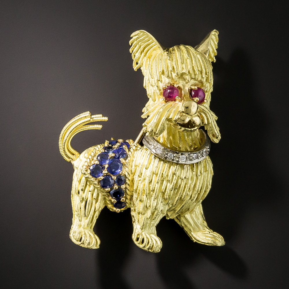 Mid-Century Jeweled Dog Pin