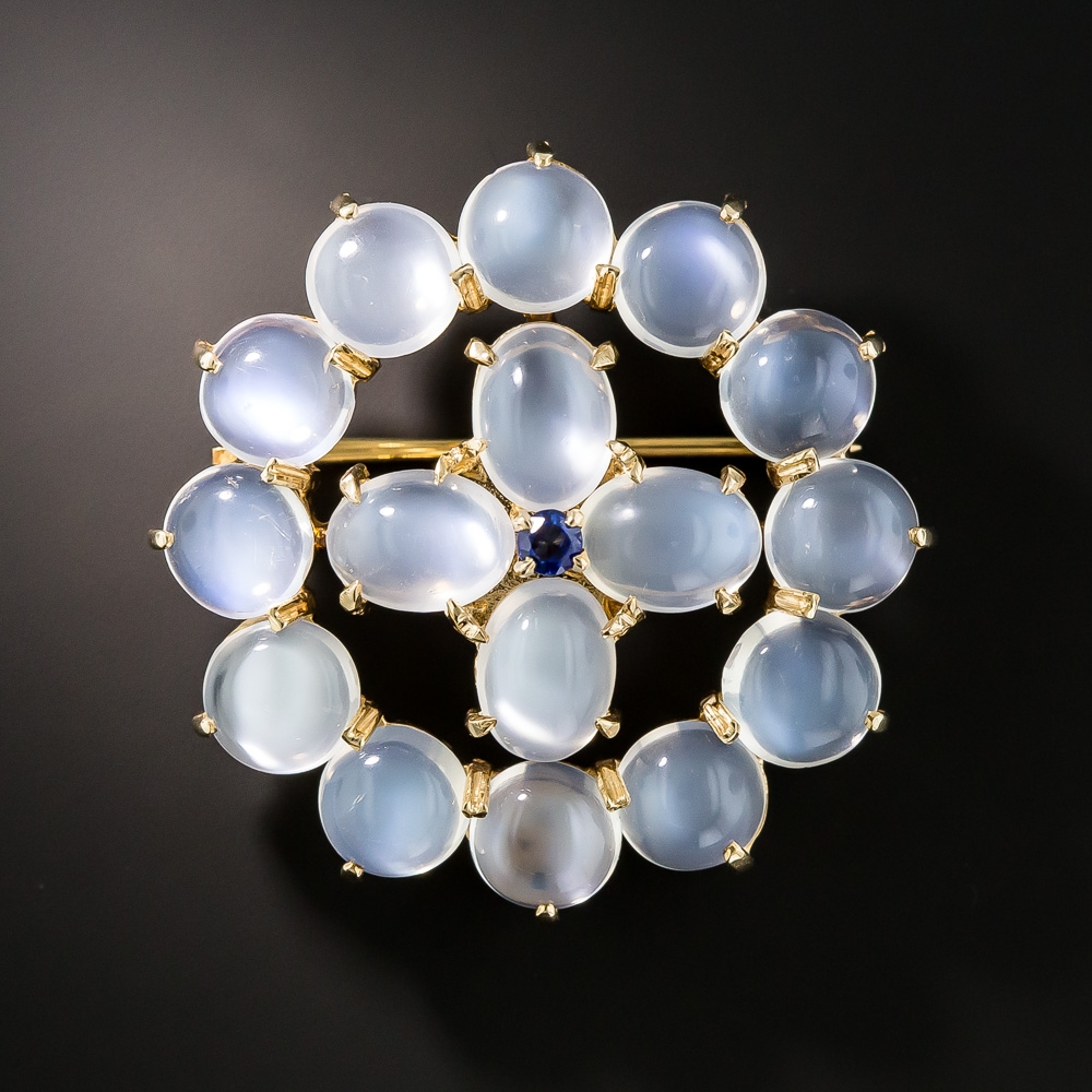 Mid-Century Moonstone and Sapphire Brooch