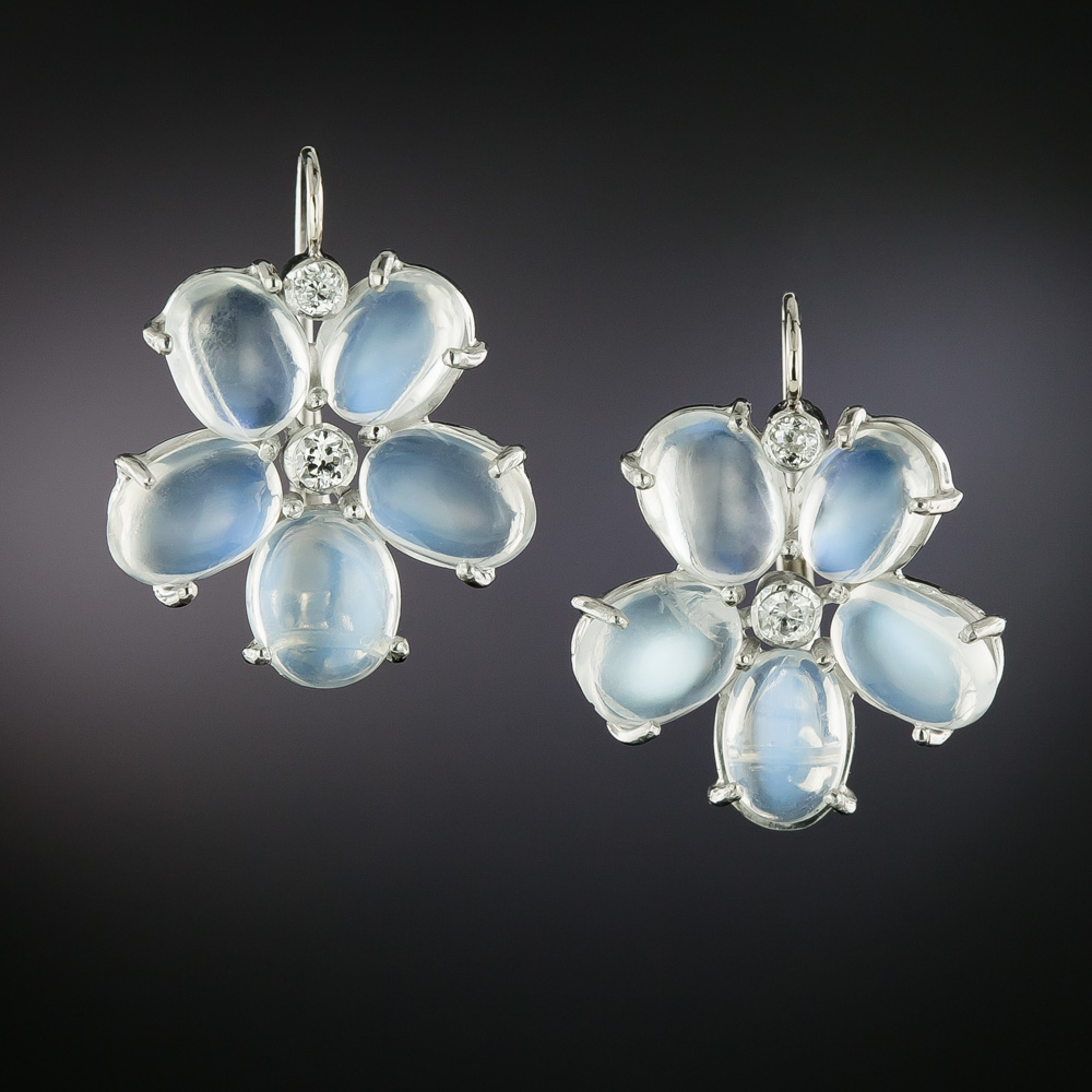 Mid-Century Moonstone Flower Earrings