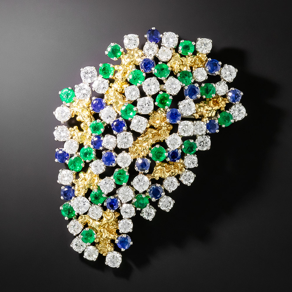 Mid-Century Multi-Gem Cluster Brooch by Ruser