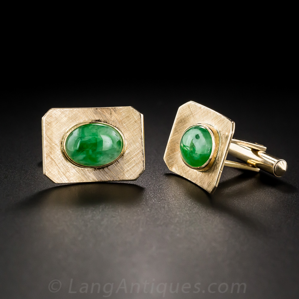 Mid-Century Natural Burmese Jade Cufflinks