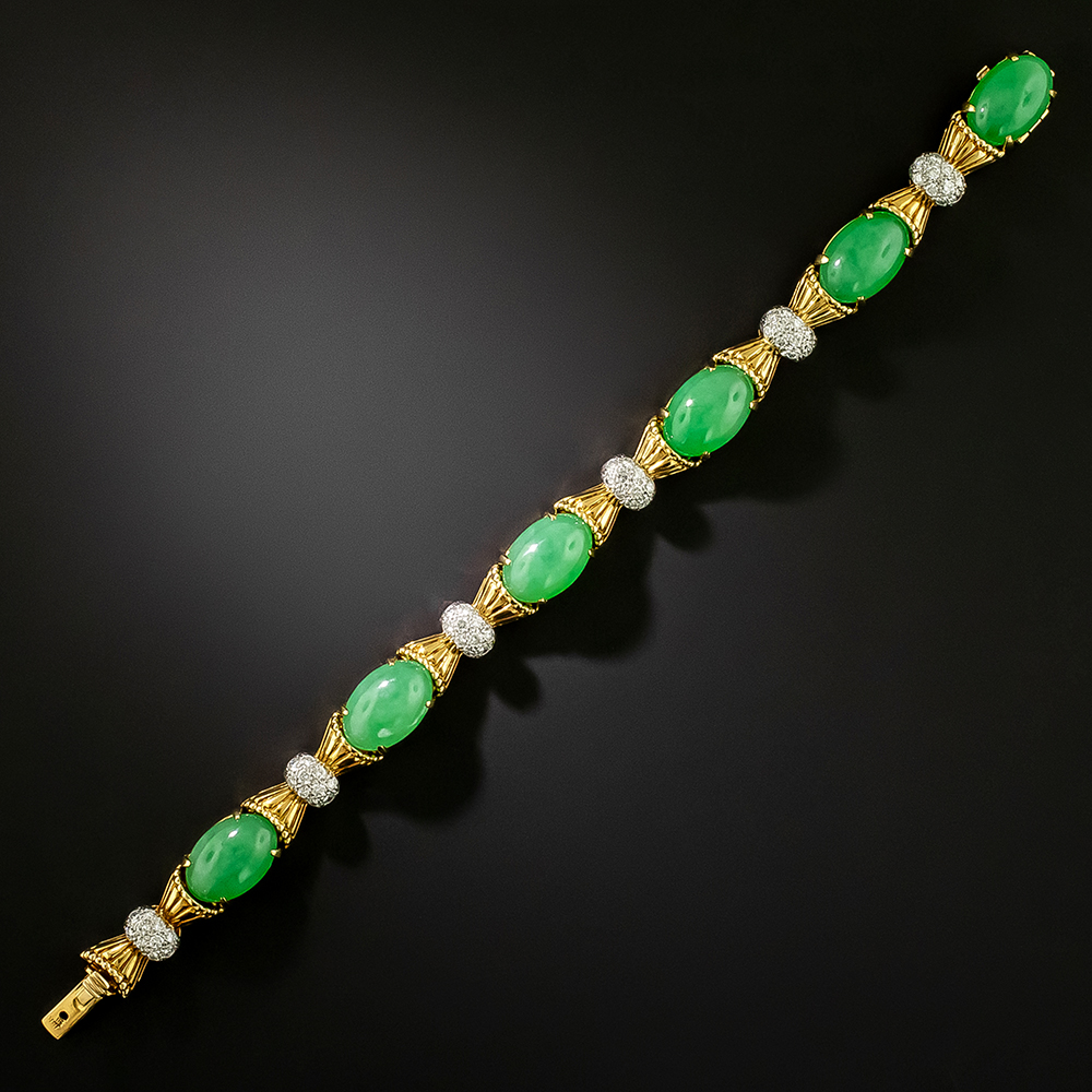 Mid-Century Natural Jade and Diamond Bracelet by Ludwig Fessner