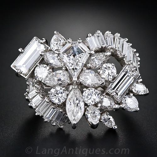Mid-Century Platinum and Diamond Cocktail Ring