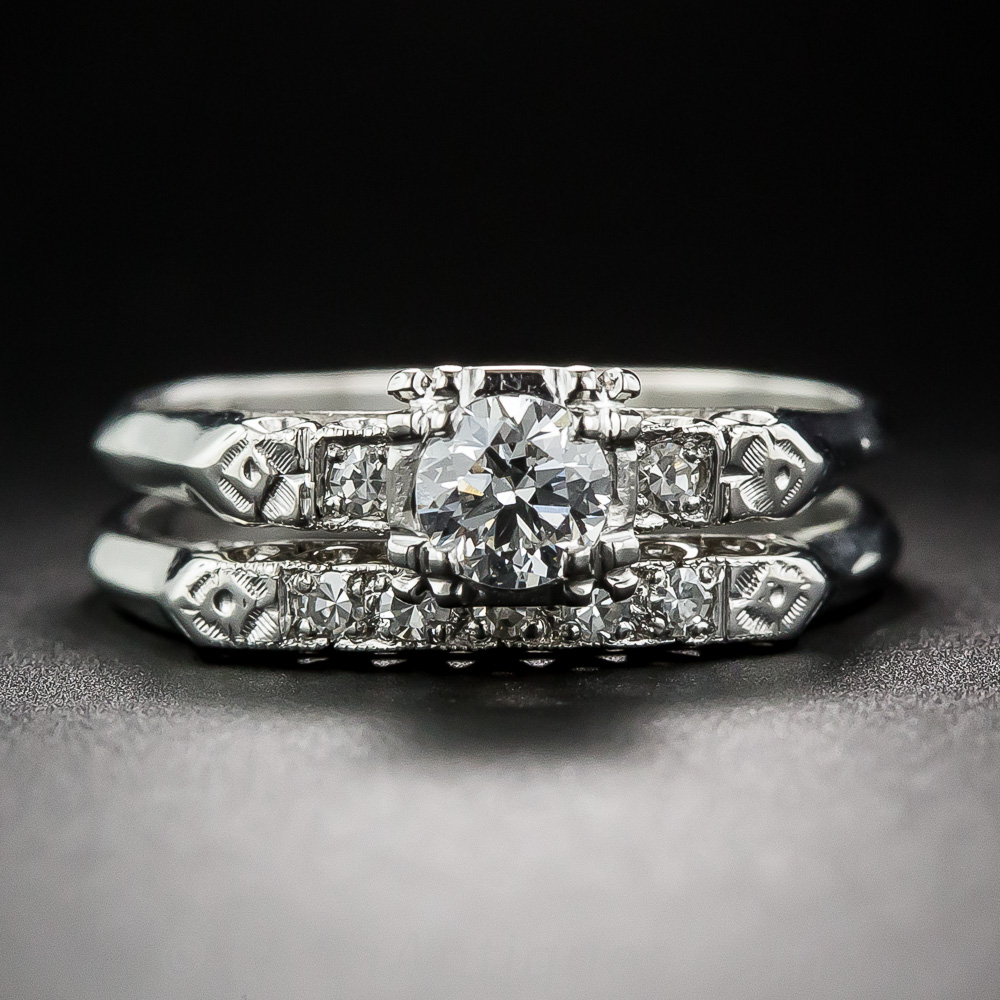 Mid-Century Platinum and Diamond Wedding Set